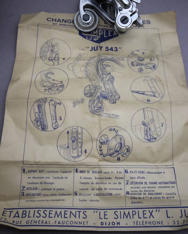 Simplex JUY 543 Rear Derailleur / 1950's / NOS - velowizard.com