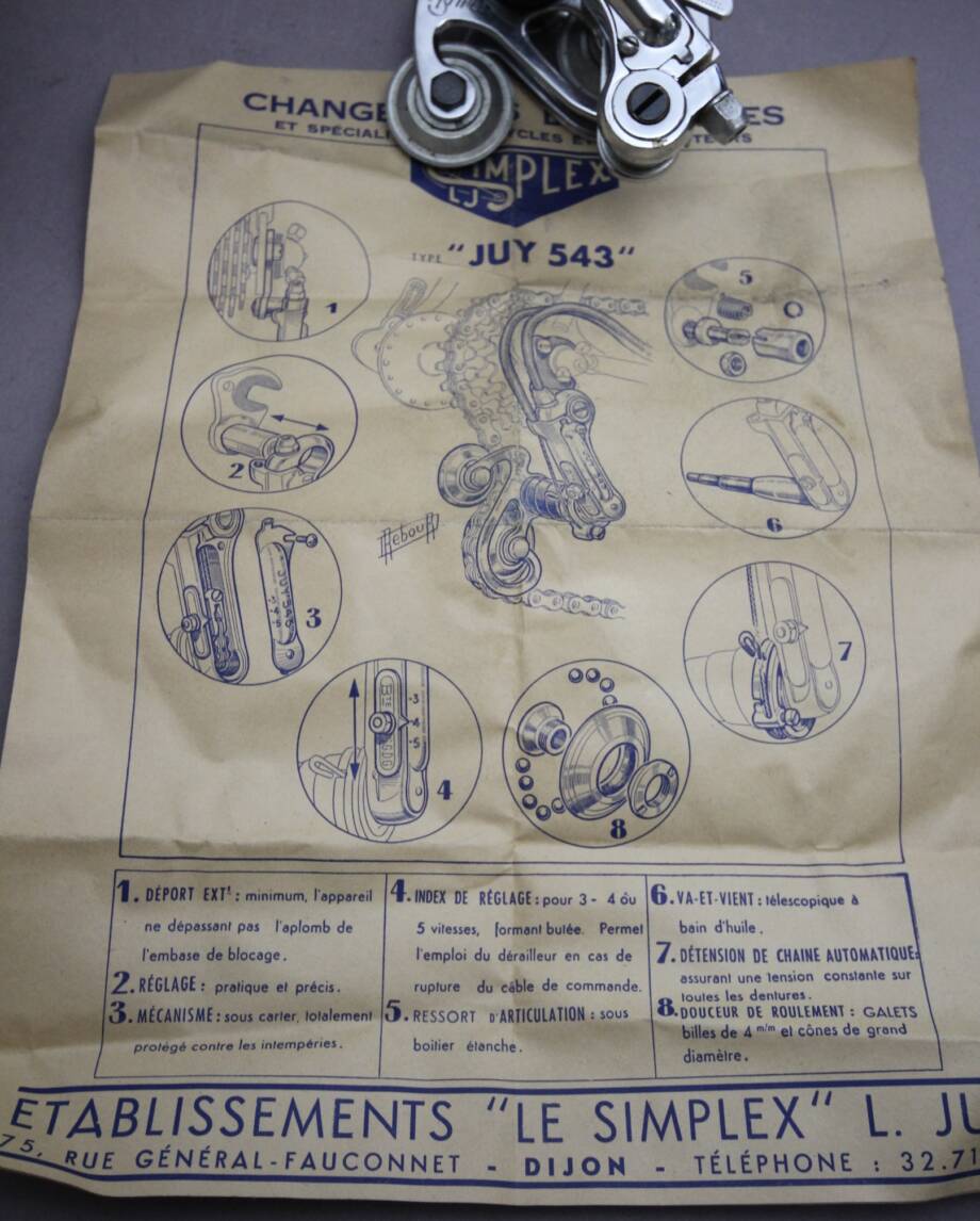 Simplex JUY 543 Rear Derailleur / 1950's / NOS - velowizard.com